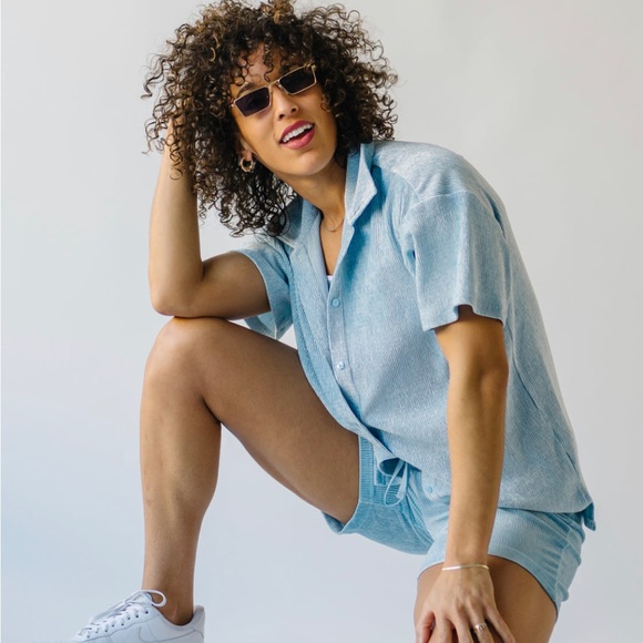 Polagram | Pants & Jumpsuits | Textured Blue Velvet Set | Poshmark